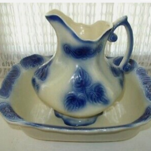 Dining | Vintage Rare Large Flow Blue Style Pitcher And Bowl Set | Poshmark